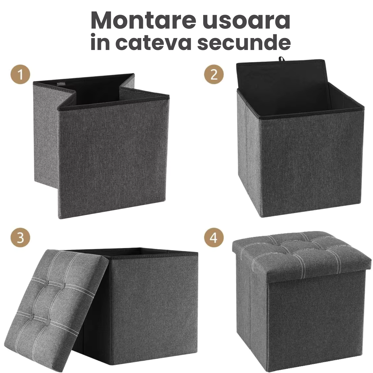 Taburet Pliabil cu Spatiu de Depozitare, Tip Cutie, Otoman, Textil, Cub ...